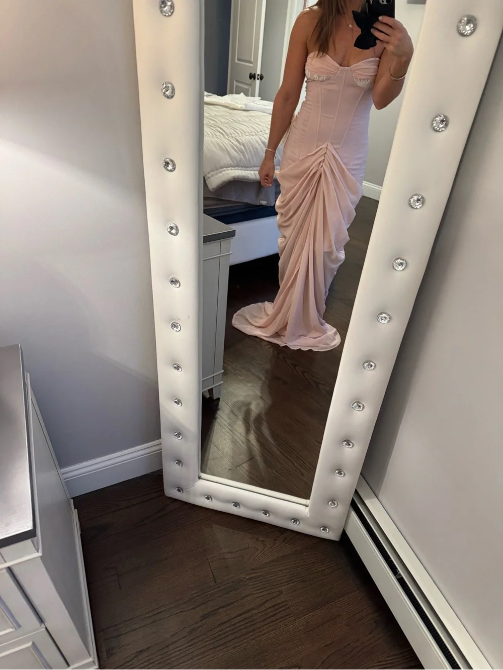 Mew Mews | Dresses | Blush Pink Draped Bustier Evening Dress Hemmed ...